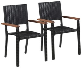 Zahradní židle - 2 ks - polyratan | černé