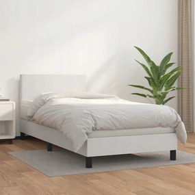 Box Spring Postel S Matrací Umělá Kůže Bílá Hladký design 90 x 200 cm