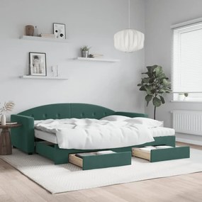 Válenda s přistýlkou a zásuvkami tmavě zelená 90 x 200 cm samet 3197375