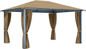 Altán se závěsy 400 x 300 cm taupe hliník 313894
