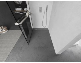 Mexen Kioto+ L, sprchová zástěna Walk-In s poličkou a věšákem 120 x 200 cm, 8mm čiré sklo černý vzor, ​​broušená ocel profil, 800-120-123-97-77