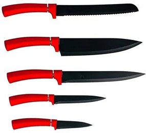 Kitchisimo Sada nožů s nepřilnavým povrchem, 5 ks, červená