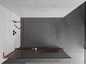 Mexen Kioto+ L, sprchová zástěna Walk-In s poličkou a věšákem 100 x 200 cm, 8mm sklo s žebrovým vzorem, růžové zlato profil, 800-100-123-60-09
