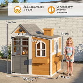 AIYAPLAY venkovní dětský domeček ze dřeva, venkovní / vnitřní domeček s dveřmi, oknem, 3 květináči, žlutý