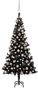 Umělý vánoční stromek s LED a sadou koulí černý 150 cm PVC