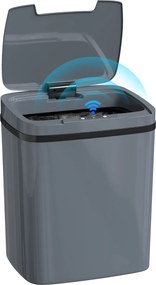 HOMCOM Senzorový odpadkový koš 15 L, automatický koš se dvěma způsoby otevírání, do kanceláře, kuchyně, 27,6 x 21,4 x 33,5 cm, šedý