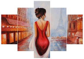 Gario Ručně malovaný obraz Procházka při Eiffelově věži - 5 dílný Rozměry: 150 x 105 cm