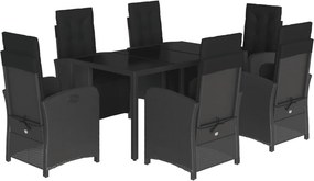 7dílný zahradní jídelní set s poduškami černý polyratan 3212459
