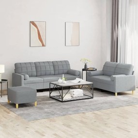 3dílná sedací souprava s polštáři světle šedá textil 3201330
