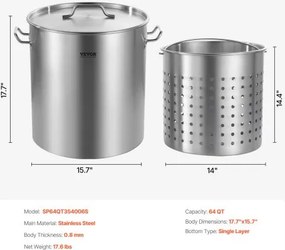 60,6 l Nerezový hrnec na vaření Kuchyňská omáčka hrnec s pokličkou na košík