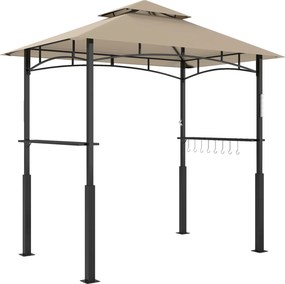 Outsunny grilovací altán s dvojitou střechou, zahradní přístřešek s LED světlem, 240 x 150 x 250 cm, khaki