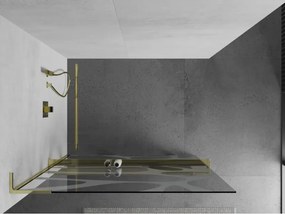 Mexen Kioto+ L, sprchová zástěna Walk-In s poličkou a věšákem 70 x 200 cm, 8mm čiré sklo bílý vzor, ​​zlatý lesklý profil, 800-070-123-50-97