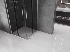 Mexen Velar L Duo, sprchový kout s posuvnými dveřmi 90 x 90 cm, 8mm šedé sklo, broušená ocel, 871-090-090-02-43-97