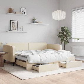 Válenda s přistýlkou a zásuvkami krémová 90 x 200 cm textil 3196856