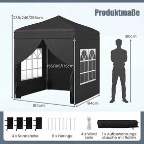 Costway Pop Up Pavilion Skládací zahradní altánek s odnímatelnými – černý
