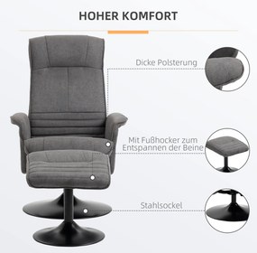 HOMCOM polohovací křeslo s podnožkou otočné o 360°, nastavitelné TV křeslo s taburetem, tmavě šedá pěna 69 x 71 x 104 cm | Aosom.de