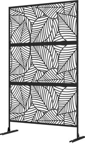 Dekorativní panel pro venkovní použití Outsunny s větrem rozkládající se listovou vzorem - 122 x 45 x 198 cm, černý