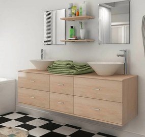 vidaXL 9dílný set koupelnového nábytku s umyvadlem a baterií [273690] Barva: Béžová