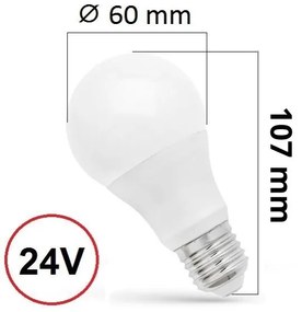 LED žárovka E27 8,5W 980lm 24V AC/DC, teplá, ekvivalent 70W