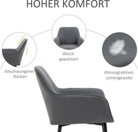 HOMCOM Sada 2 Čalouněných Jídelních Křesel s Prodyšným Látkovým Potahem - Křeslo do Obývacího Pokoje, Křeslo s Podničkem a Opěrkami Rukou, Tmavě Šedé…