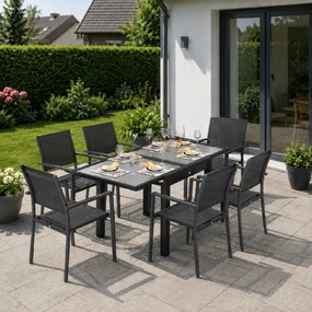 Outsunny Velký Rozšiřitelný Zahradní Stůl rozložené rozměry 160D x 80Š x 75V cm Tmavě Šedý Hliníkový Stůl s Temperovaným Sklem Transparentní