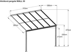 Hliníková pergola LANITPLAST WALL 33 antracit + bronz PC LG2120