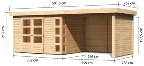 Dřevěný zahradní domek KERKO 5 s přístavkem 280 Lanitplast Šedá