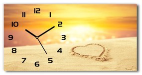 Wallmuralia Skleněné hodiny na stěnu Srdce na písku 60x30 cm