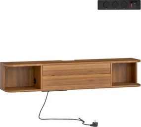 HOMCOM televizní stolek do 50" závěsný s zásuvkami, USB a Typ-C, zásuvka a police, 120x24x22,4 cm, ořech