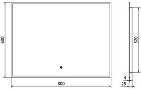 Mexen Erma, LED koupelnové zrcadlo s podsvícením a černým rámem 80x60 cm, 6000K, ochrana proti zamlžování, 9814-080-060-611-70