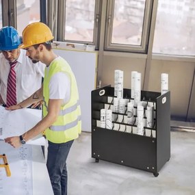 Držák na papír na role s modrotiskem 50 slotů Mobilní dřevěný úložný vozík