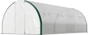 Outsunny 6x3m Tunelový Skleník s 2 Dveřmi a 8 Okny, Zahradní Skleník z PE, Polyesteru a Pozinkované Oceli, Bílý a Zelený | Aosom