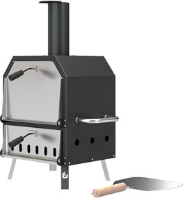 Outsunny venkovní pec na pizzu na dřevo, nerezová ocel, 2 úrovně s kamenem Ø 30,5 cm (tl. 1 cm), skládací nohy a lopatka – přenosná pro kempování, zah