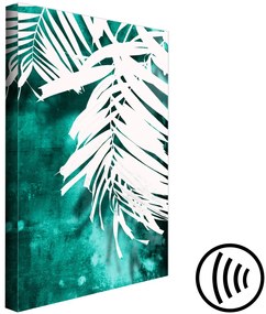Obraz Botanické kontrasty - palmové listy na smaragdovém, abstraktním pozadí