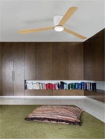 NV 9952335 Stropní ventilátor DELL tělo z hliníku dřevo a matná bílá 3ABS dřevěné listy - NOVA LUCE