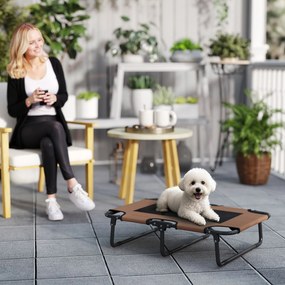 PawHut Zvednutá Postel pro Psy Skládací Postel pro Zvířata, Venkovní Lehátko pro Psy s Mřížkovým Designem, Prodyšné, pro Malé a Středně Velké Psy Káv…