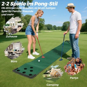 Costway 332 cm golfová podložka s 2 nastavitelnými puttry a 6 míčky a 12 kryty