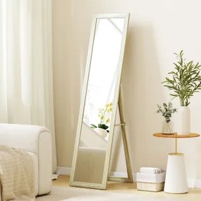 HOMCOM stojací a nástěnné zrcadlo obdélníkové celozrcadlo do šatny, ložnice, obývacího pokoje 37x37x154 cm, přírodní dřevo