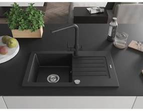Mexen Pablo, granitový dřez 752x436x161 mm, 1-komorový a černá matná baterie Duero, černá, 6510-77-671600-70