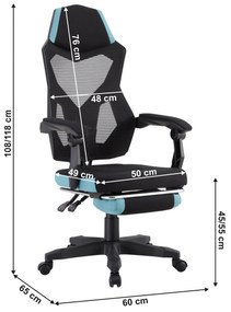 Kondela Kancelářské/herní křeslo, černá/neomint, nosnost 150 kg, JORIK NEW