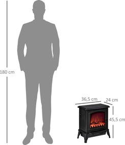 HOMCOM Elektrický krb, stojící krb s LED efektem plamene, 2000W kamna s ochranou proti přehřátí do obývacího pokoje, ložnice, kov, černý