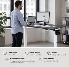 Elektrický stůl s nastavitelnou výškou ergonomický bílo-antracitový,1400x700 mm: ARIA