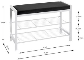 Předsíňová lavice s přihrádkou na boty Enya, bílá/černý sedák
