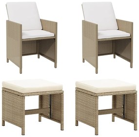 Zahradní židle se stoličkami 2 ks polyratan béžové,  316781