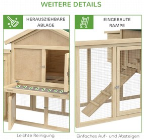 MM Handel  Kurník  s venkovním výběhem, včetně hnízdní budky, rampy a podlahové misky | sv hnědý Pawhut, Barvy a parametry Materiál dřevo