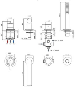 Alpi Allen - Vanová baterie, mechanický přepínač, vývod a ruční sprcha na desce, Černá matná, Alala M27D31362 NE