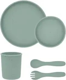 KikkaBoo Jídelní sada 5-dílná Platinum Silicone Sage / od 6 měsíců