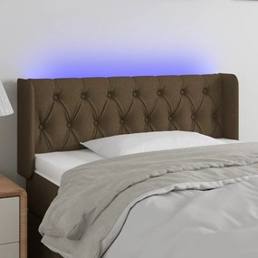 Čelo postele s LED tmavě hnědé 103 x 16 x 78/88 cm textil