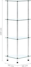 4patrová police průhledná 30 × 30 × 100 cm tvrzené sklo 249515
