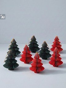 Sinsay - Sada vánočních papírových závěsných dekorací ve tvaru vánočních stromků 8 pack - vícebarevná